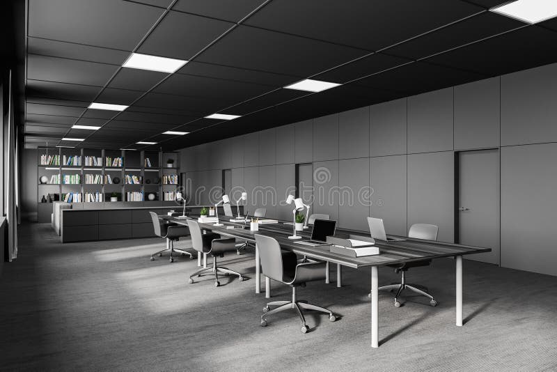 Modern Grey Open Space Office Corner Stock Illustration - Illustration ...