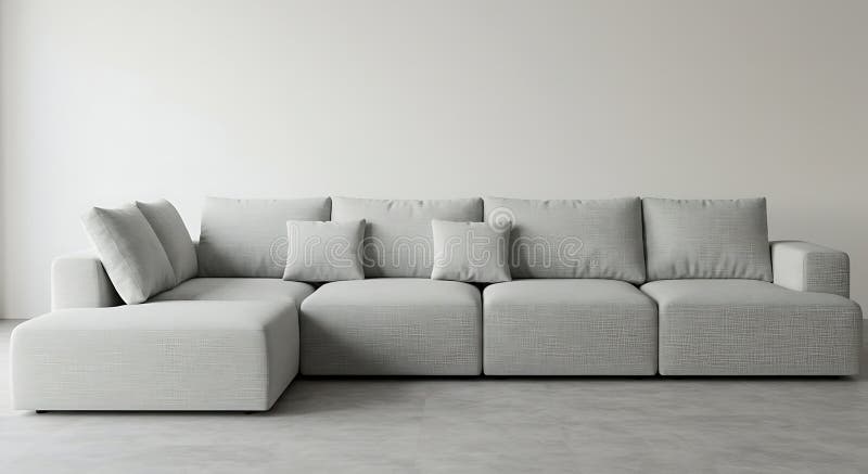 Modern Grey Sectional Sofa with Pillows in Minimalist Interior Stock ...