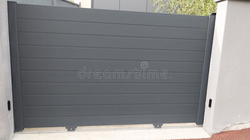 Modern Grey Sliding Gate Aluminum Portal of Home Stock Photo - Image of ...