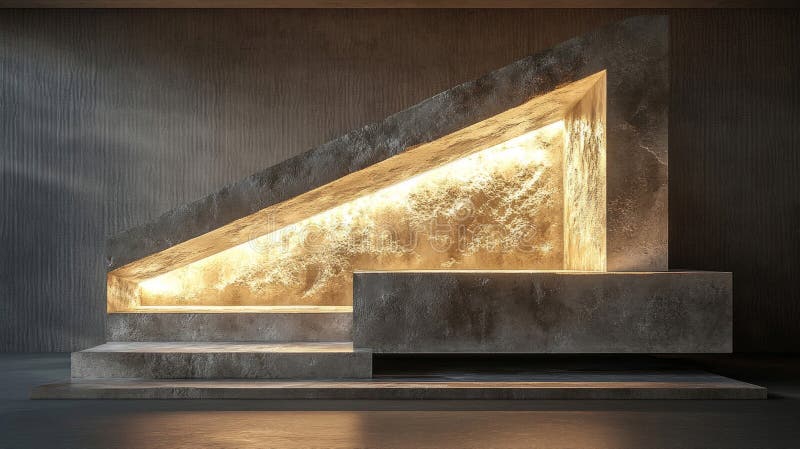 Modern Grey Stone Sculpture with Warm Interior Lighting Stock ...