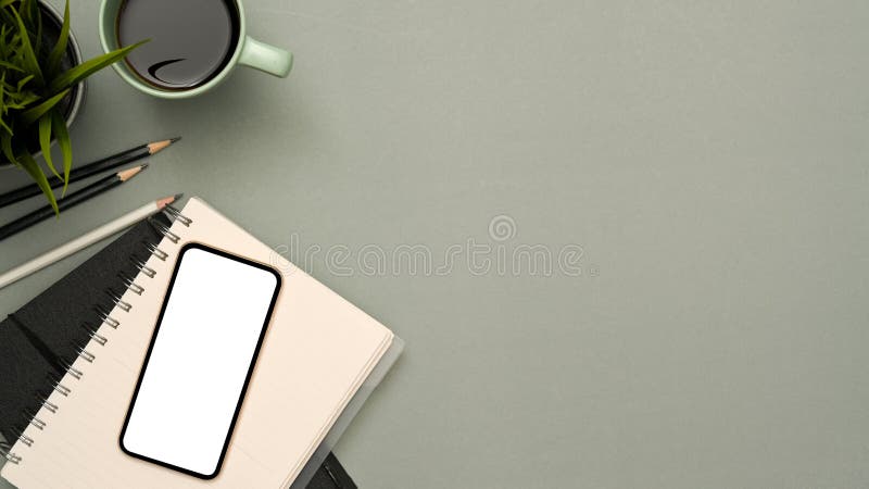Modern Grey Workspace Background with Copy Space and Smartphone Mockup ...