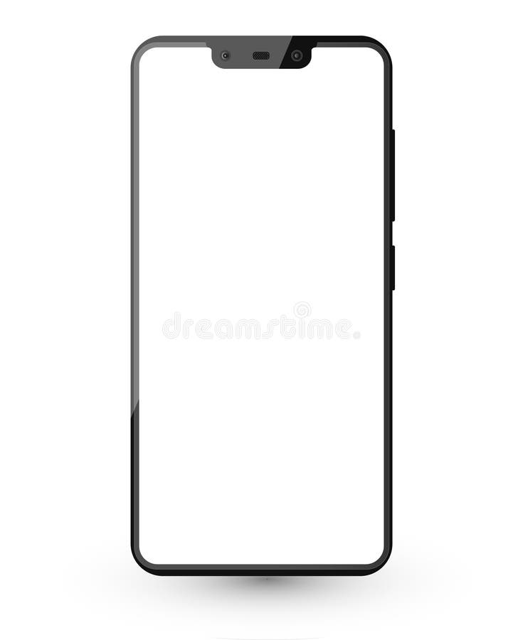 Modern Greyscale Smartphone Mockup with White Screen. White Background ...