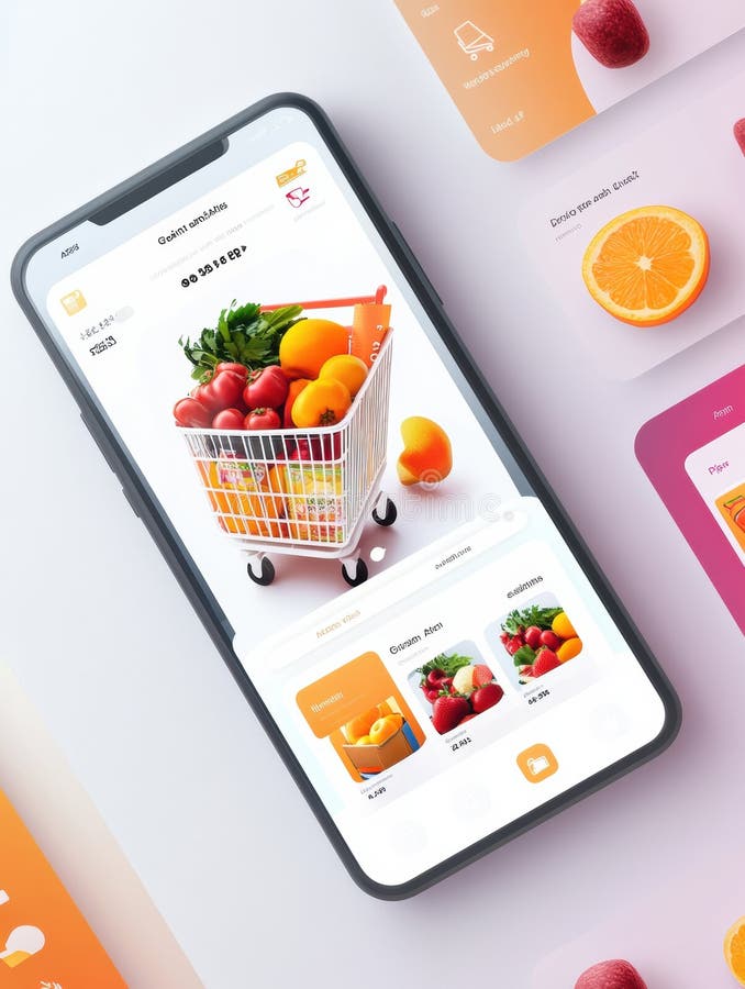 Modern Grocery Shopping App Interface Featuring Vibrant Colors and ...
