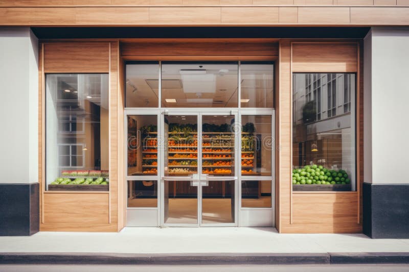 Modern Grocery Store Exterior Featuring Large Window Display and ...