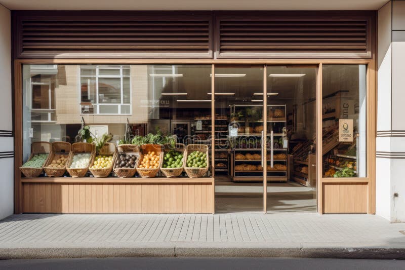 Modern Grocery Store Exterior Featuring Large Window Display and ...