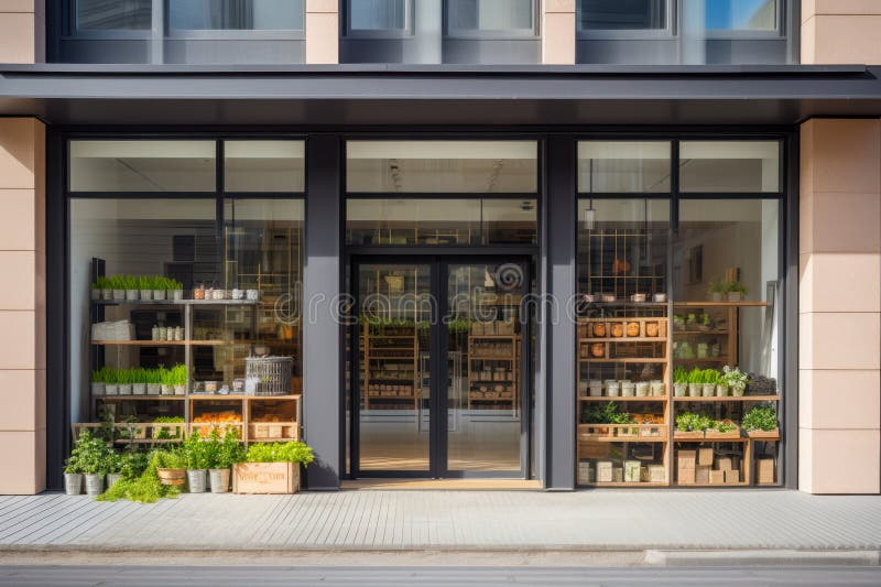 Modern Grocery Store Exterior Featuring Large Window Display and ...