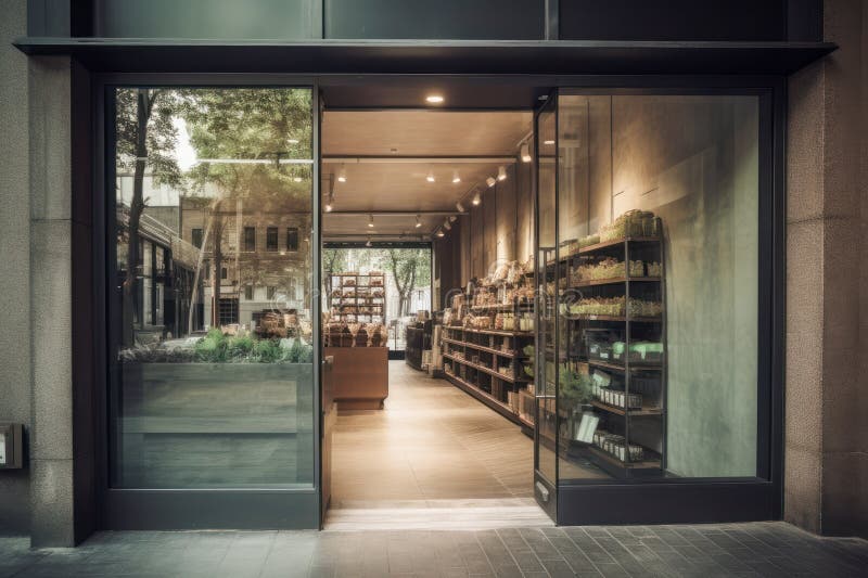 Modern Grocery Store Exterior Featuring Large Window Display and ...