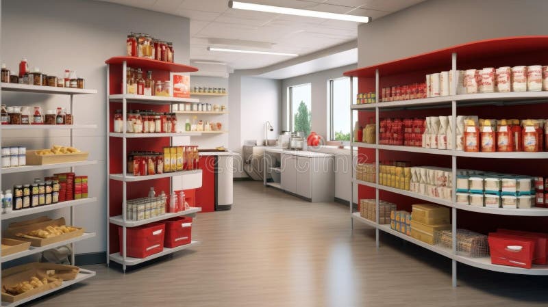 Modern Grocery Store Interior with Curved Shelving Stock Illustration ...