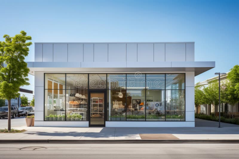 Modern Grocery Storefront Featuring a Large Window Display and ...