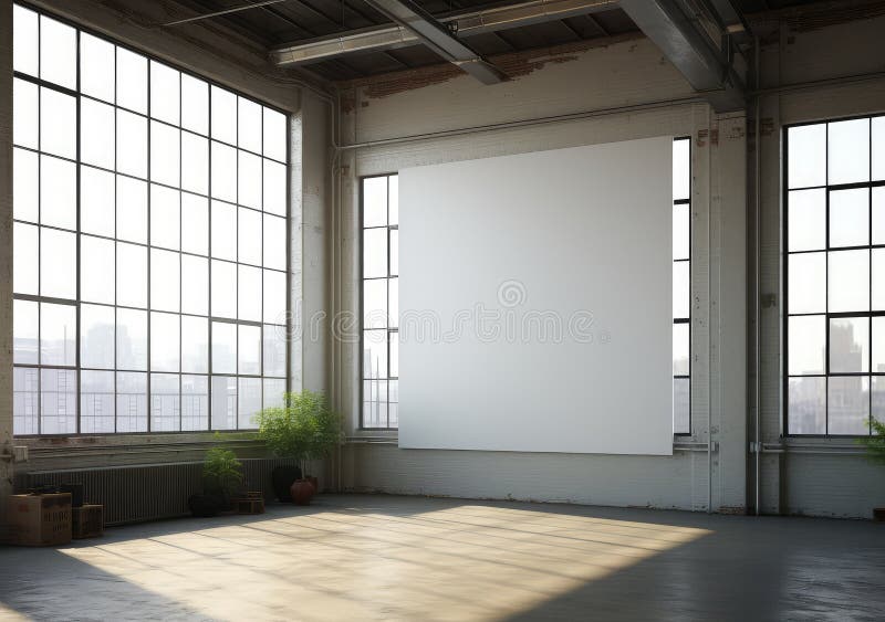 Modern Grunge Concrete Loft Interior with Empty Wall and City View ...