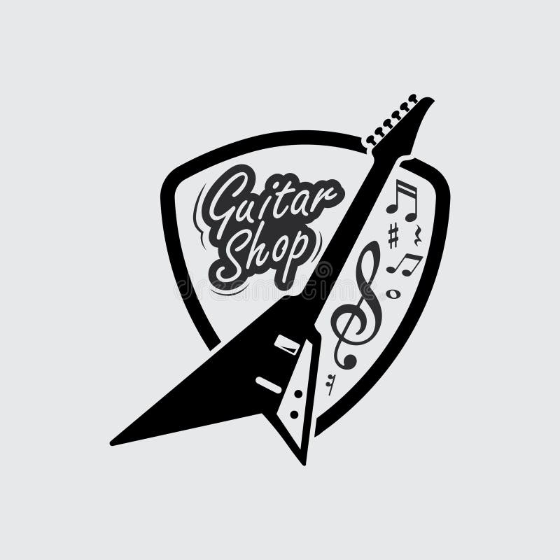 Modern Guitar Logo Icon with Note Elements for Studio, Band, or ...