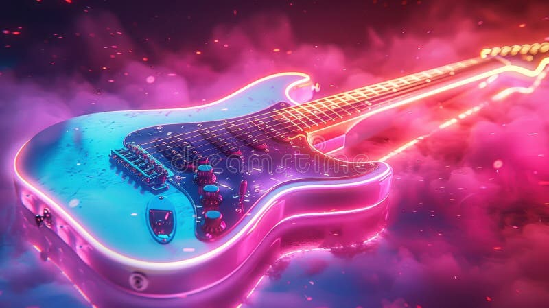 Modern Guitar on Neon Background. Electric Guitar in Neon Lighting ...