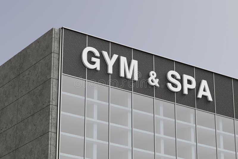 Modern Gym Building with a Large GYM & SPA Sign. 3d Rendering Stock ...