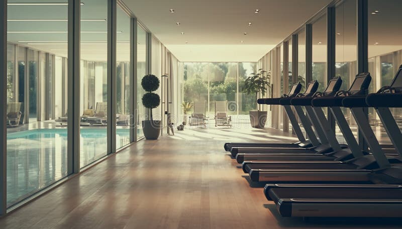 Modern Gym Design with Clean Glass Windows and Wooden Flooring ...