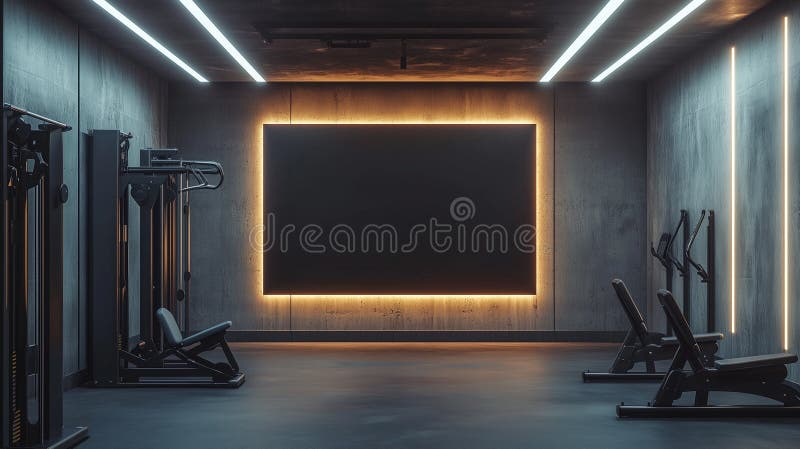 Modern Gym Entrance Featuring Sleek Black Design and Dynamic Lighting ...