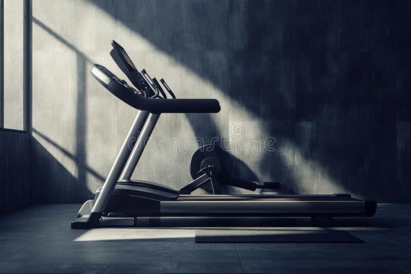 Modern Gym Equipment Positioned in a Dimly Lit Space with Shadows in ...
