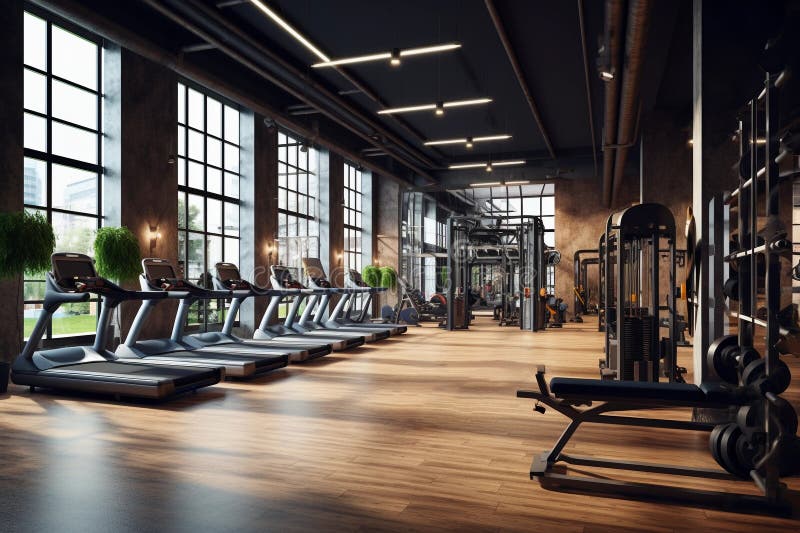 A Modern Gym with Exercise Machines Stock Illustration - Illustration ...
