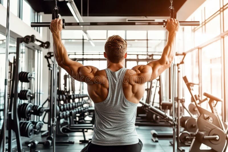 Strong Athletic Man Training Gym Simulator during Intense Workout ...