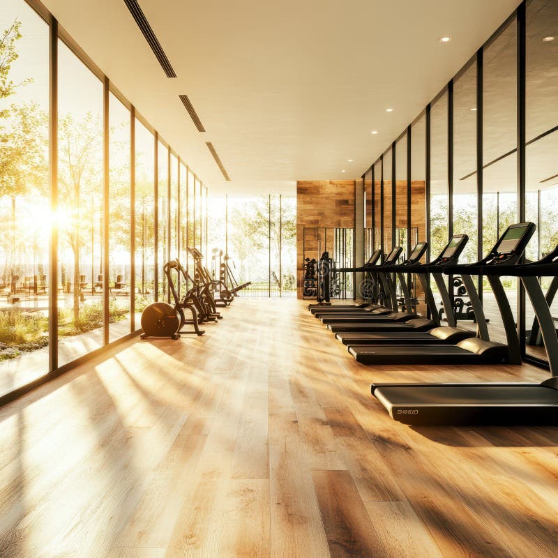Modern Gym Interior with Bright Sunlight Stock Image - Image of ...