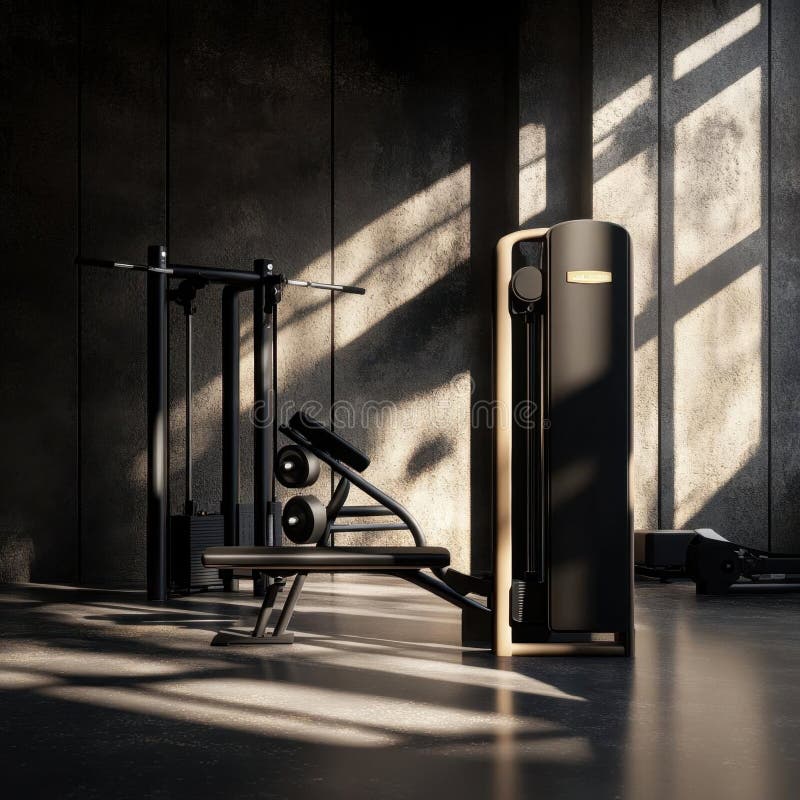 Modern Gym Interior with Cable Machine and Bench Stock Illustration ...