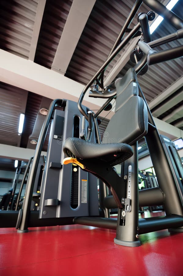 Modern Gym Interior with Equipment, Fitness Exercise Bikes Handlebars ...