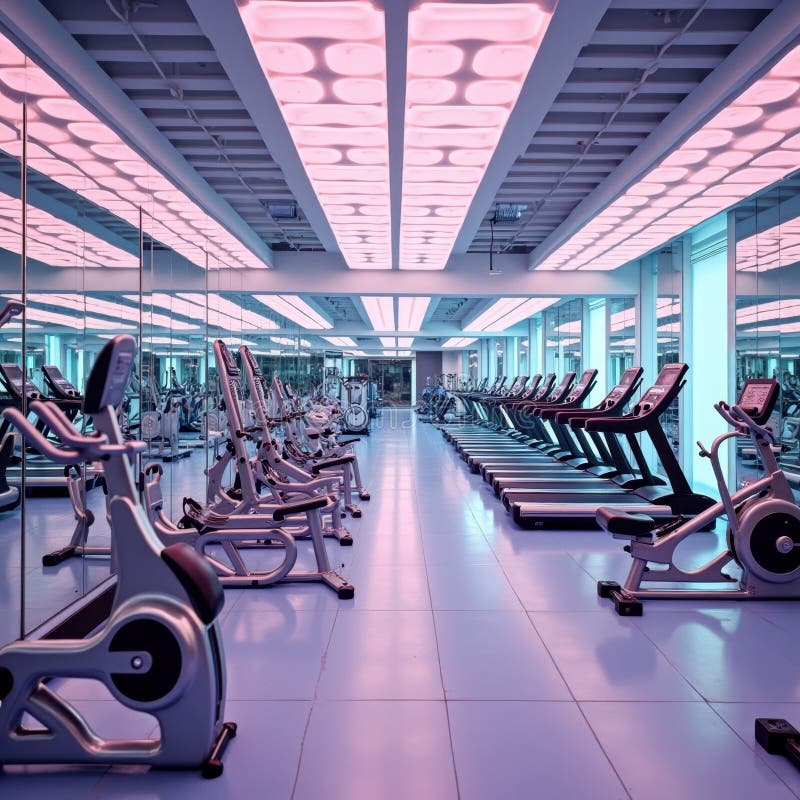 Modern Gym Interior with Exercise Equipment and Neon Lighting Stock ...
