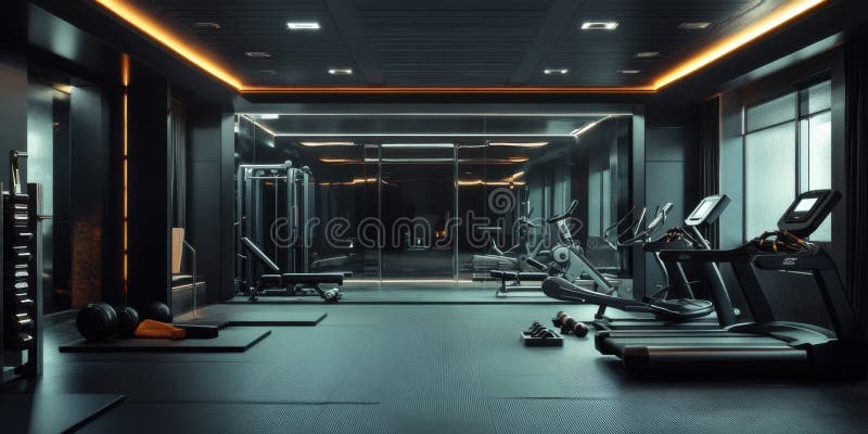 Modern Gym Interior Featuring Various Exercise Equipment and a Sleek ...