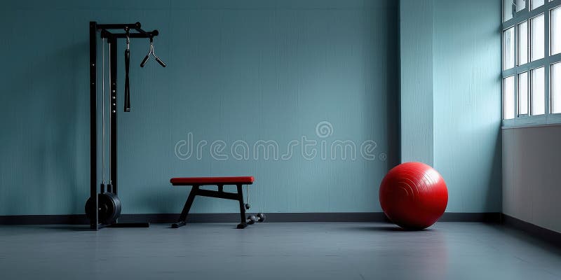A Modern Gym Interior Featuring a Workout Bench Exercise Machine and a ...