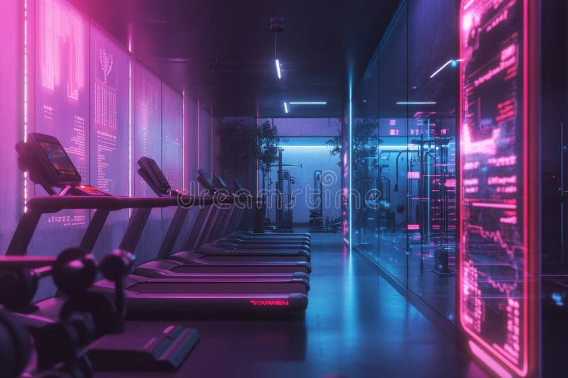 Modern Gym Interior Neon Lighting Advanced Exercise Equipment Night ...
