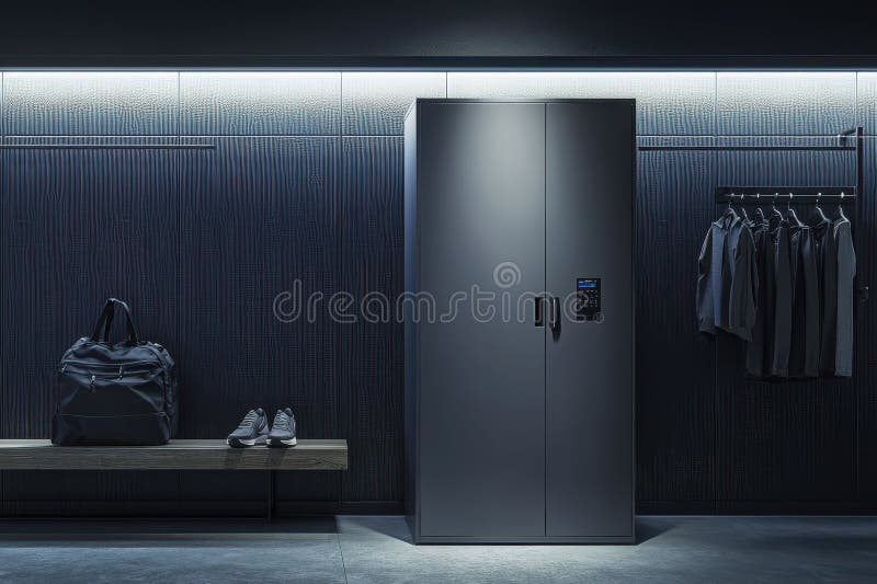 Modern Gym Locker with Digital Lock and Sports Gear. Stock Illustration ...