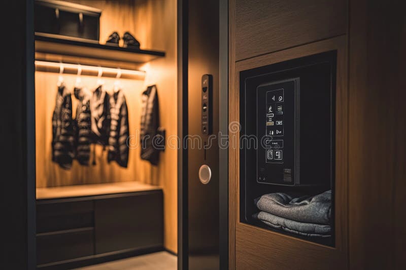 Modern Gym Locker Featuring Digital Lock and Organized Clothing Stock ...