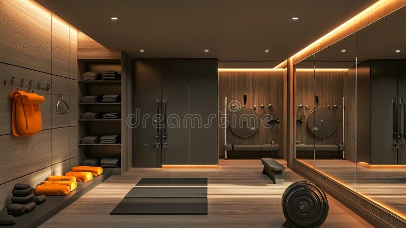 Modern Gym Locker Room with Clean Minimal Gear and Mirror Reflection ...