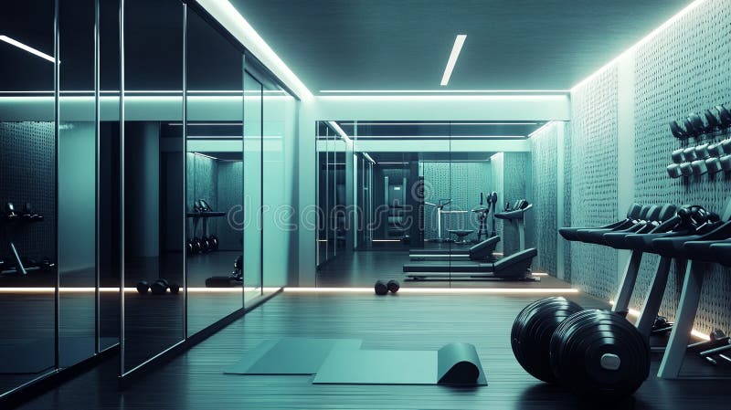 Modern Gym Locker Room with Clean Minimal Gear and Mirror Reflection ...