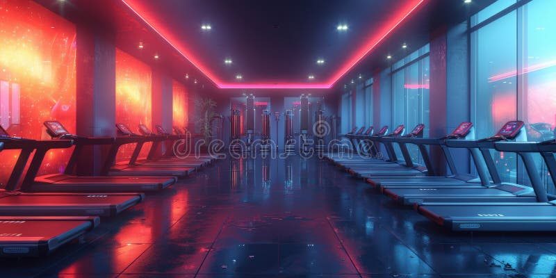 Modern Gym with Neon Lights. Created by Generative Artificial ...