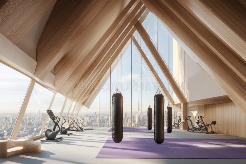 Luxury Rooftop Fitness Center Stock Illustration - Illustration of bags ...