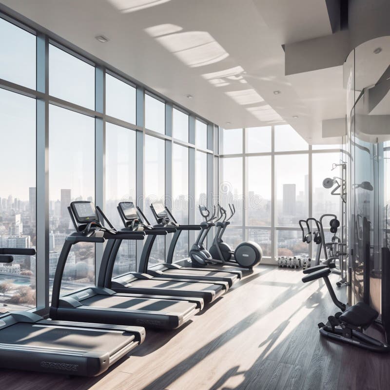Modern Gym with Various Exercise Machines. Stock Photo - Image of room ...