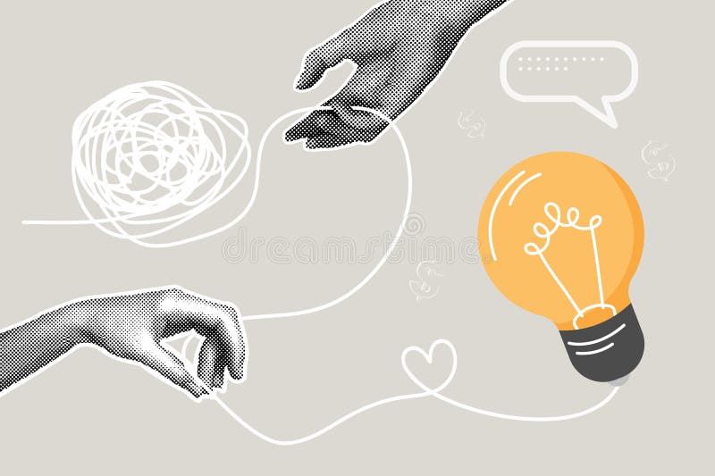 Modern Halftone Collage. the Concept of Unraveling a Tangle of Problems ...