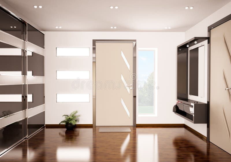 Modern hall 3d render stock illustration. Illustration of design - 18506435