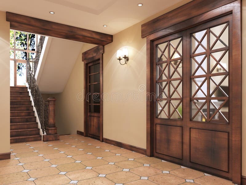 Modern Hall-corridor in English Style Stock Illustration - Illustration ...