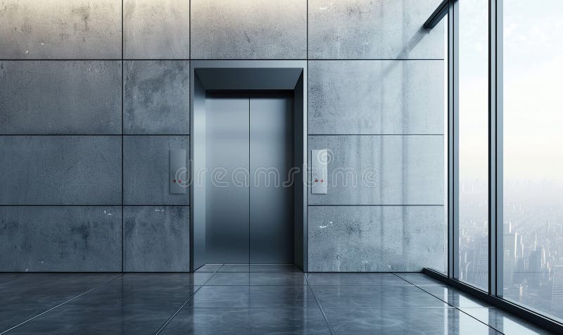 Modern Hall with Elevator in Business Centre or Office Building Stock ...