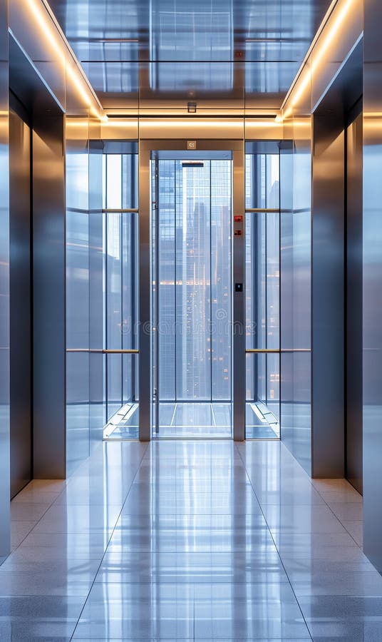 Modern Hall with Elevator in Business Centre or Office Building Stock ...