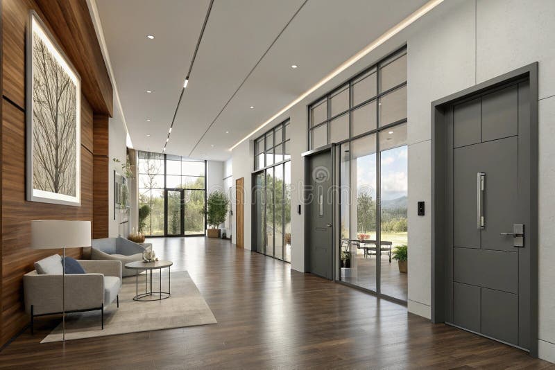 Modern Hall Interior with Doors Stock Illustration - Illustration of ...