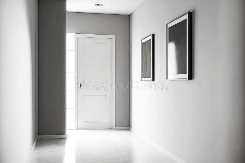 Modern Hall Interior with Empty Gray Wall Stock Illustration ...