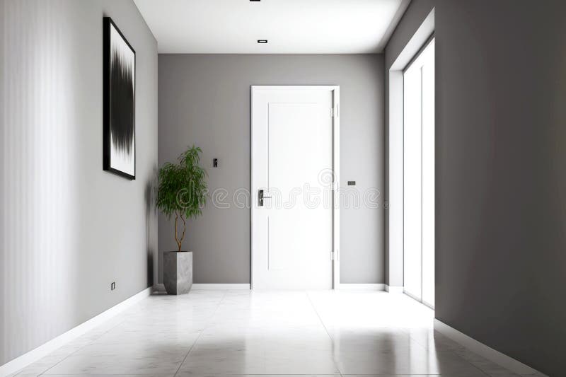 Modern Hall Interior with Empty Gray Wall Stock Image - Image of home ...