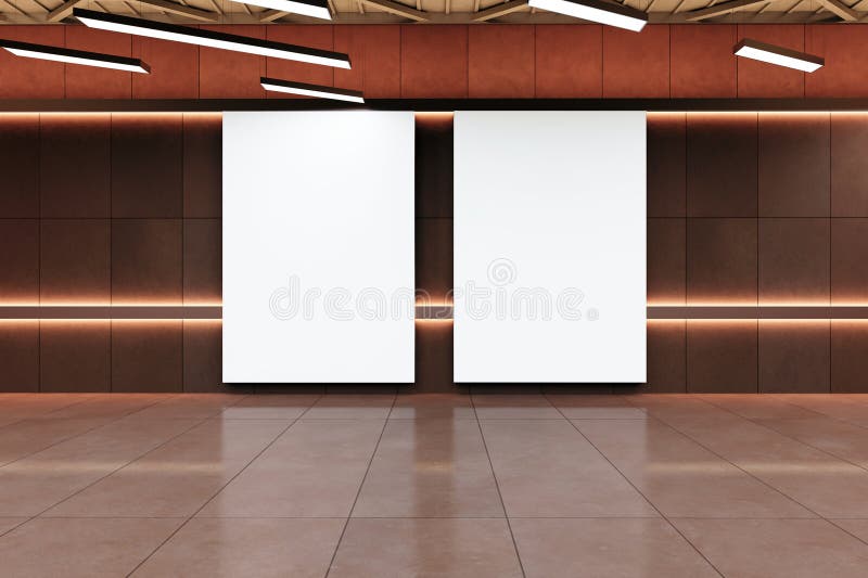 Modern Hall with Two Vertical Blank Posters for Display. 3D Rendering ...