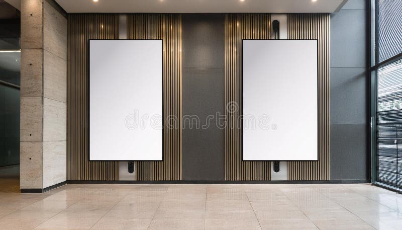 Modern Hall with Two Vertical Blank Posters for Display. 3D Rendering ...
