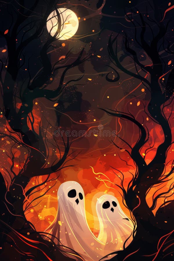 Modern Halloween Background with Abstract Ghost Figures Stock ...