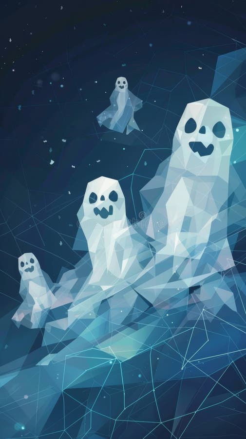 Modern Halloween Background with Geometric Ghost Icons Stock ...
