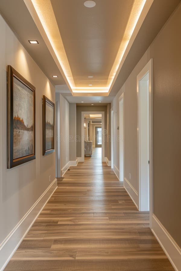 Modern Hallway with Energy-Efficient Lighting Highlighting ...
