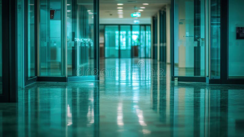 A Modern Hallway Features Transparent Glass Doors and an Informative ...